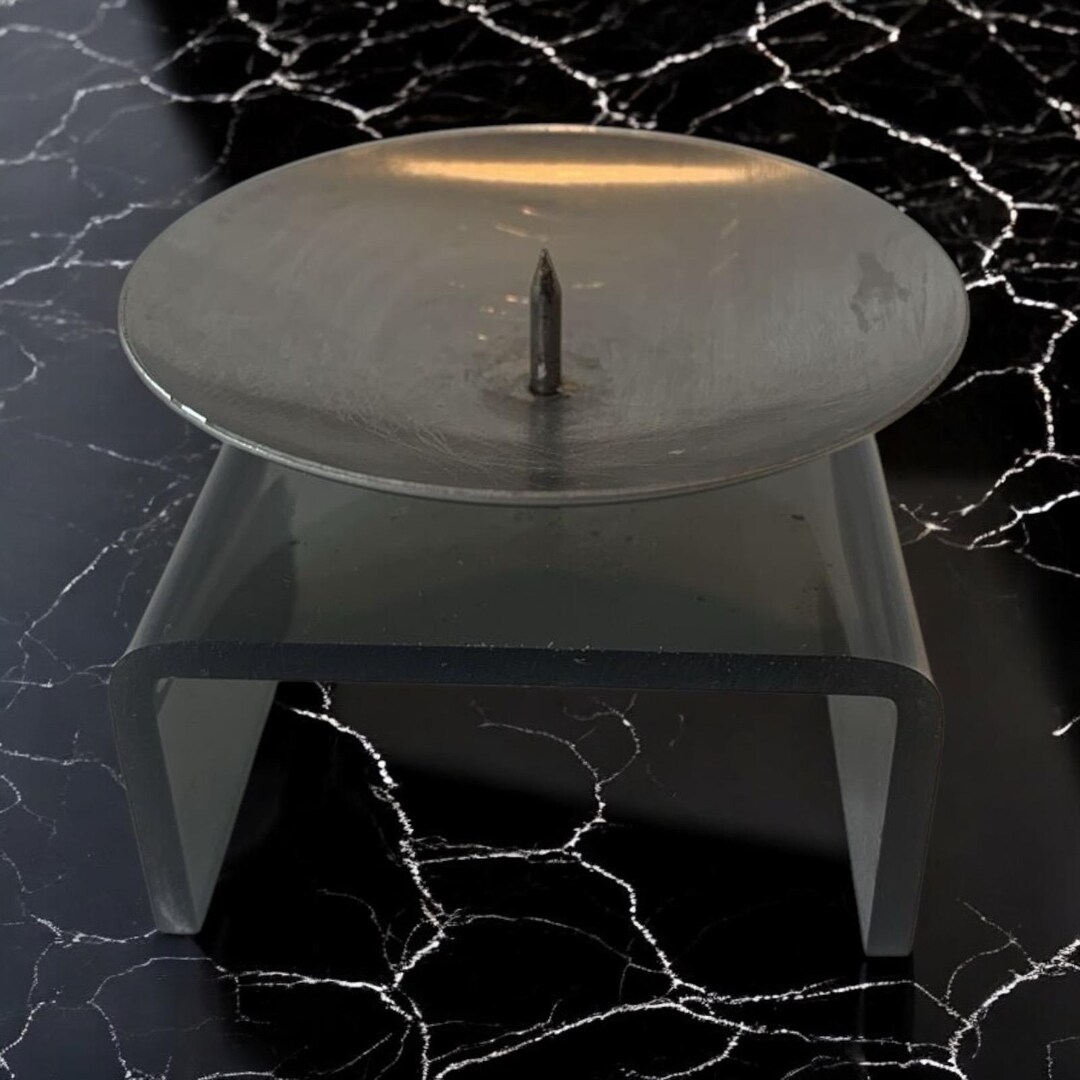 Vintage MCM Round Black Metal Base Brutalist Style Spike Pillar Danish ...