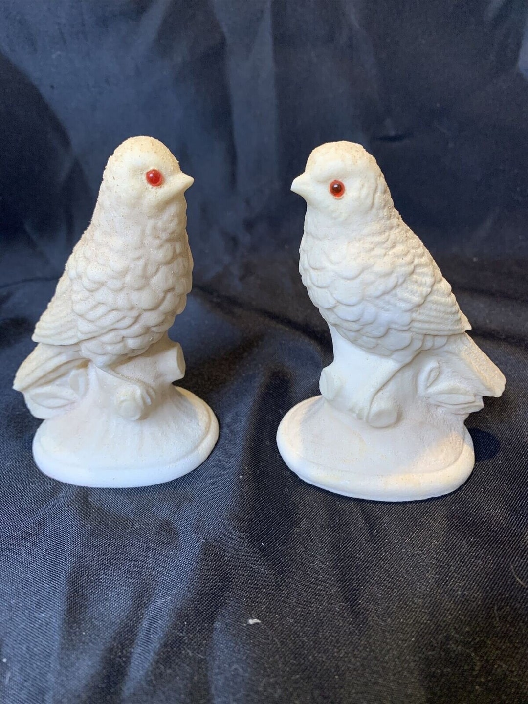 Vintage White Carved Alabaster Birds on A Perch Set of Two With Red ...