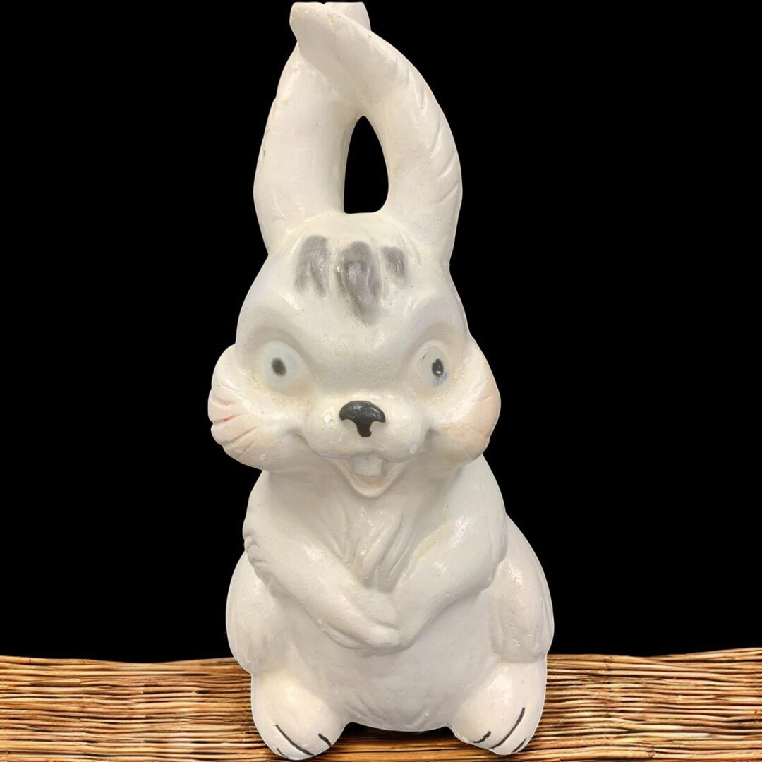 Vintage White Ceramic Hand-painted Mischievous Bunny Rabbit Coin Bank ...