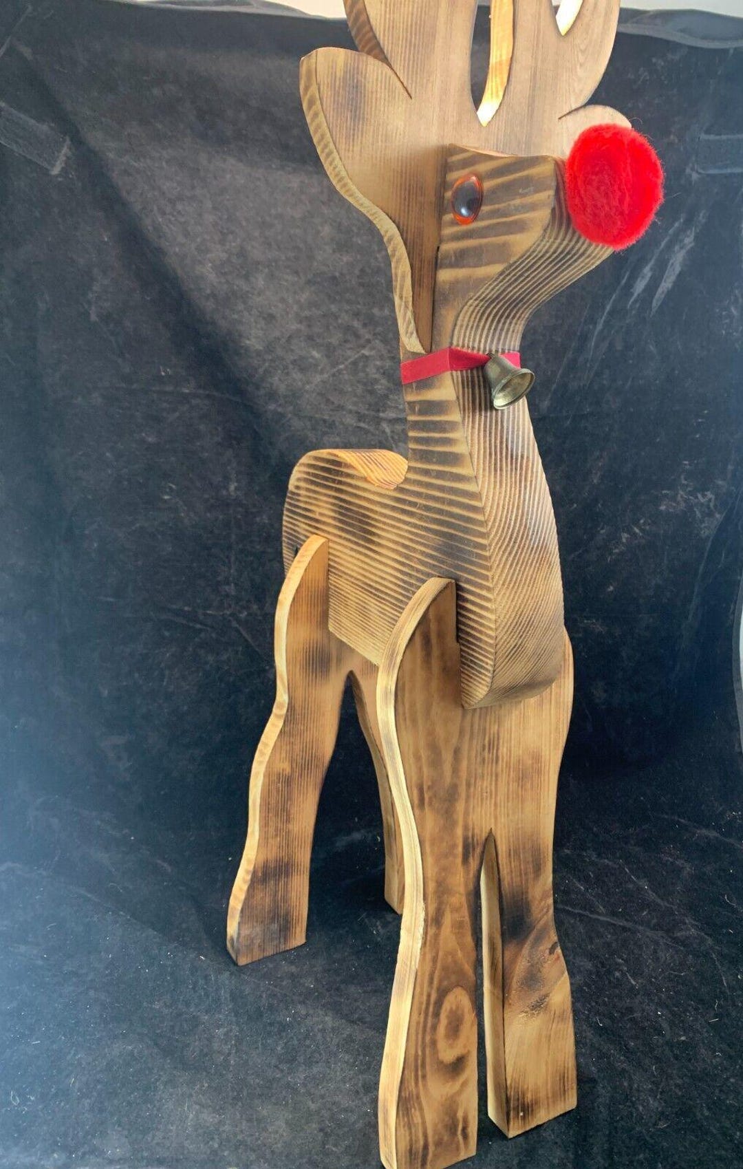 Vintage Handmade Wood Standing Rudolph the Red Nosed Reindeer 24.5 Inch ...