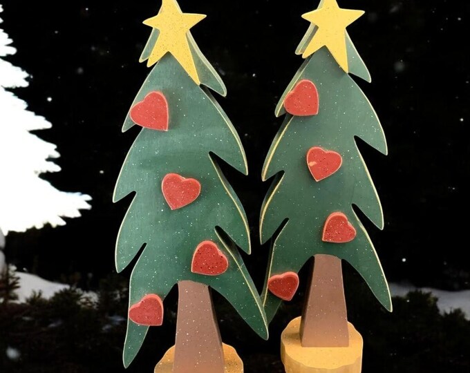 Vintage Wood Christmas Tree Set: 1990s Holiday Home Decor - Etsy