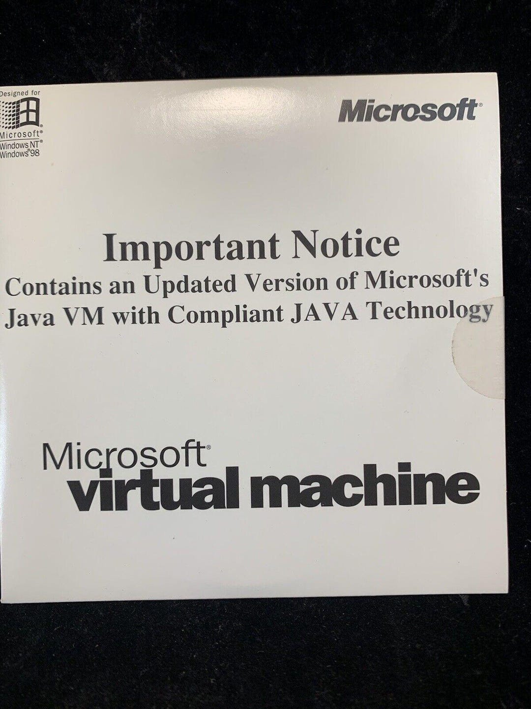 Vintage Microsoft Virtual Machine Java VM Windows NT 98 Sealed CD Model 7505480 Windows 98/95 ...