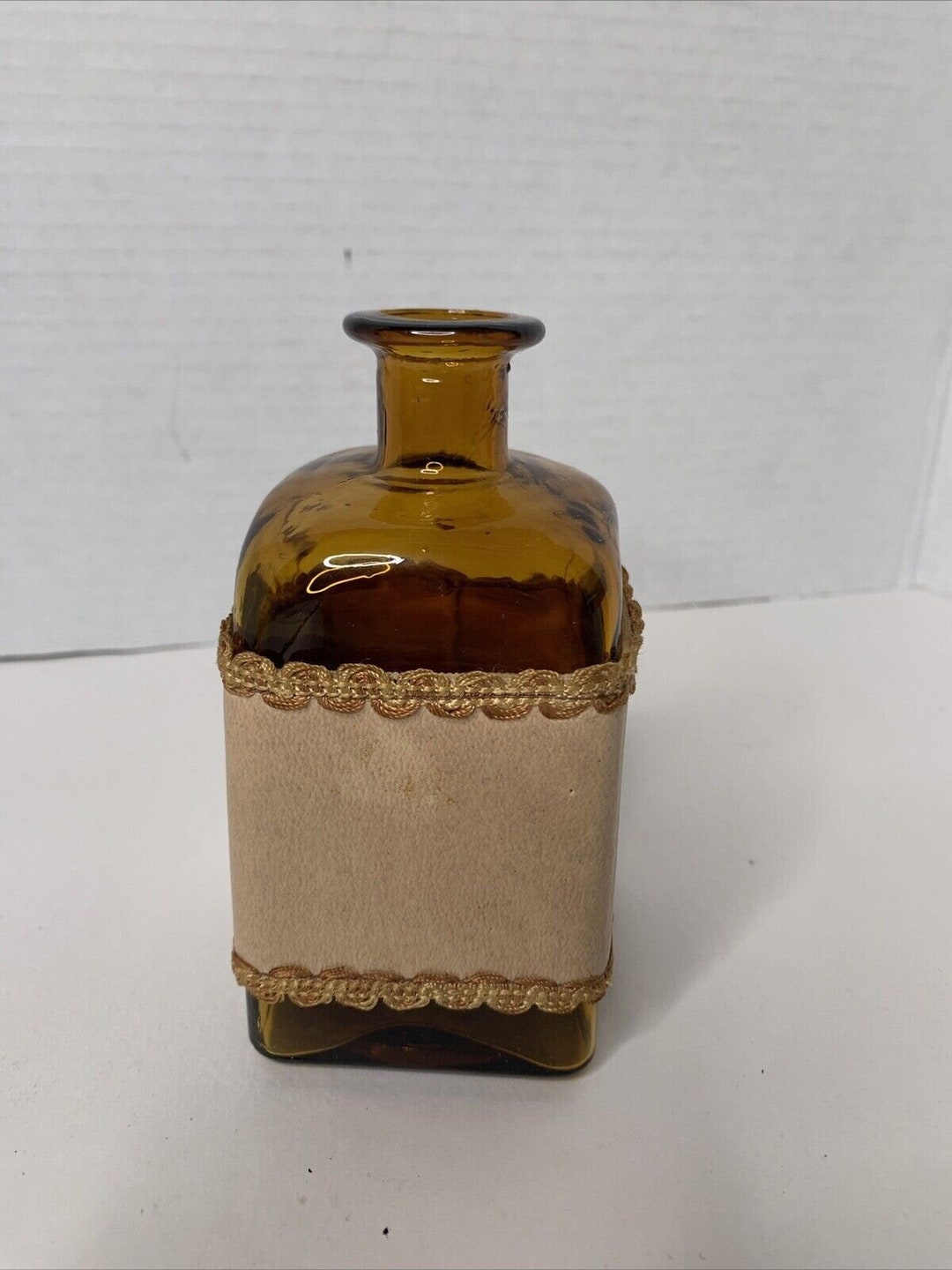 Vintage Square Amber Colored Glass Bottle With Decorative - Etsy