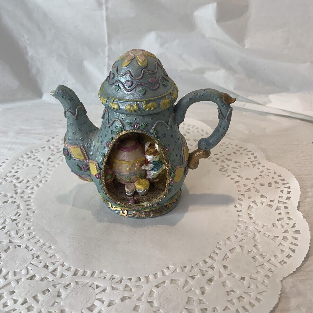 Vintage Blue and Gold Color Easter Bunny Teapot Figurine - Etsy