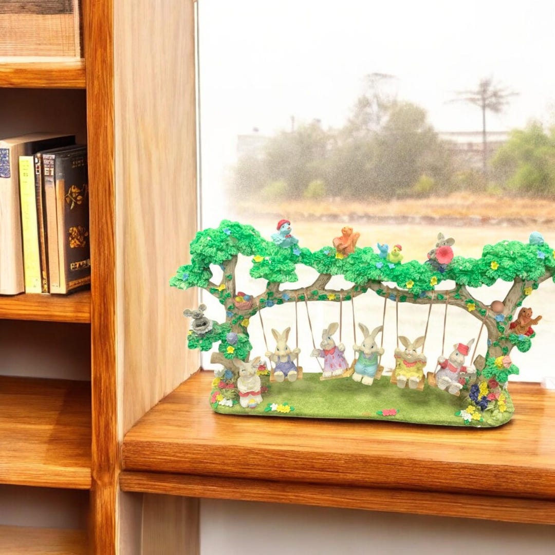 Vintage Jaimy Designed Easter Bunny Rabbit Quintet on Swings/swing-set ...