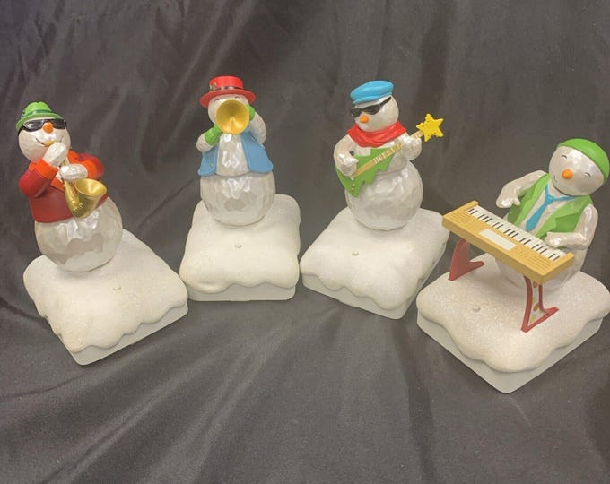Hallmark Wireless Interactive Musical Snowman Band Figurine Set Trumpet ...