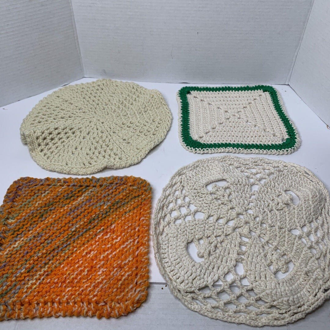 4 Vintage Handmade MCM Crochet Doily Trivets Kitchen Decor in Cream ...