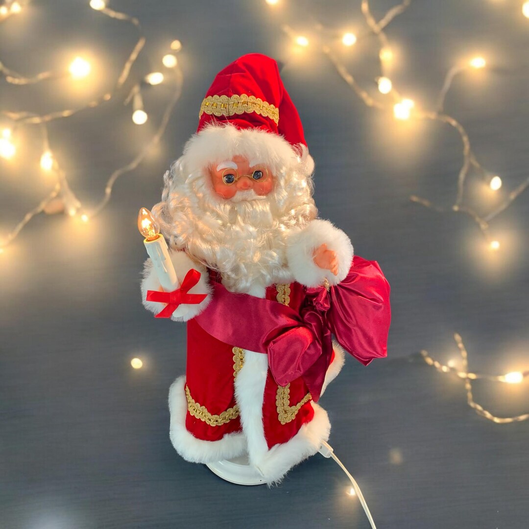 Vintage Animated Light-up Santa Claus - Rennoc Velvet Christmas Decor ...