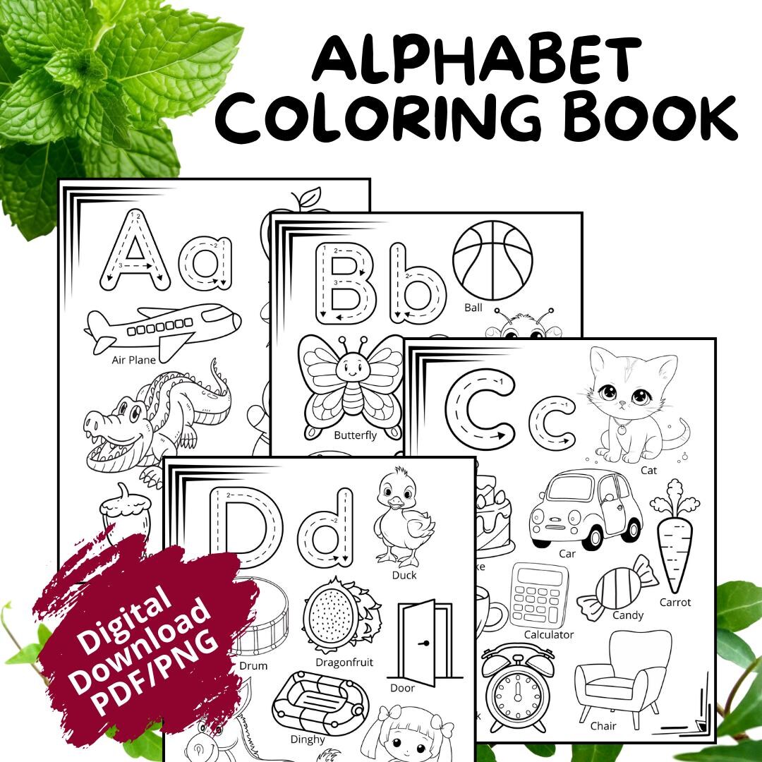 Alphabet Letter Coloring Pages for Kids, Alphabetic Coloring, Cute ...