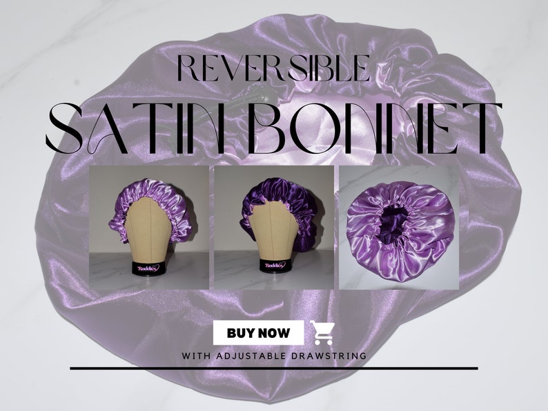 Reversible Satin Bonnet Purple & Lilac Adjustable Drawstring - Etsy