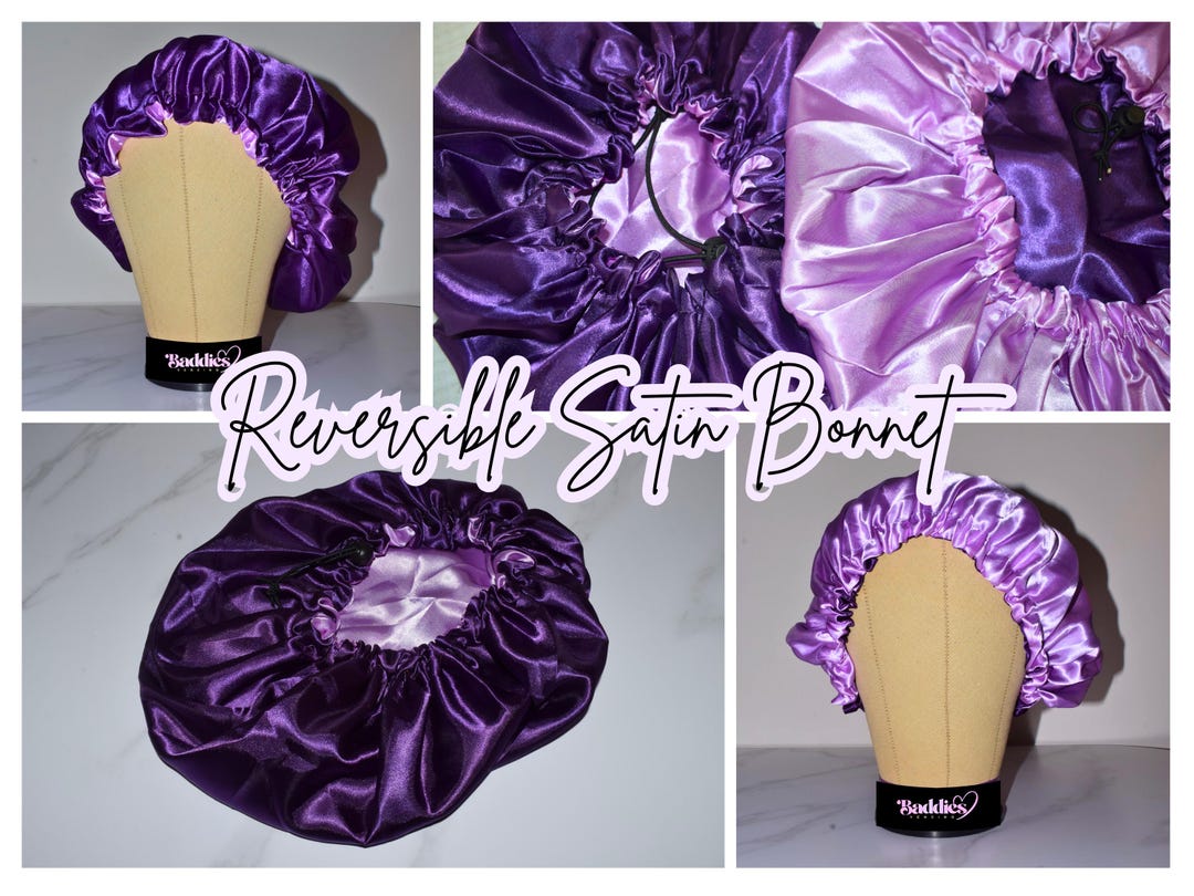 PURPLE SATIN BONNET | Reversible Satin Bonnet (purple & Lilac) | Satin ...