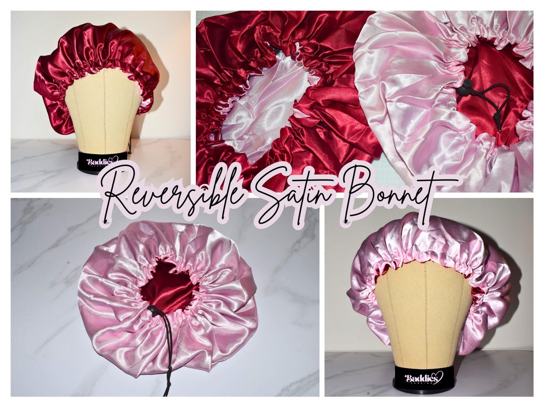 PINK SATIN BONNET | Reversible Satin Bonnet (burgundy & Pink) | Satin ...