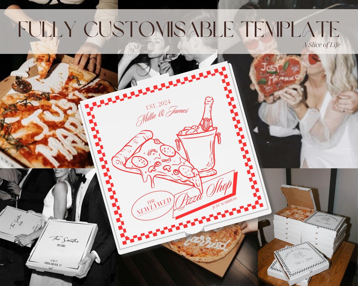 Wedding Pizza Box Template | Custom Late Night Snack (canva Digital ...