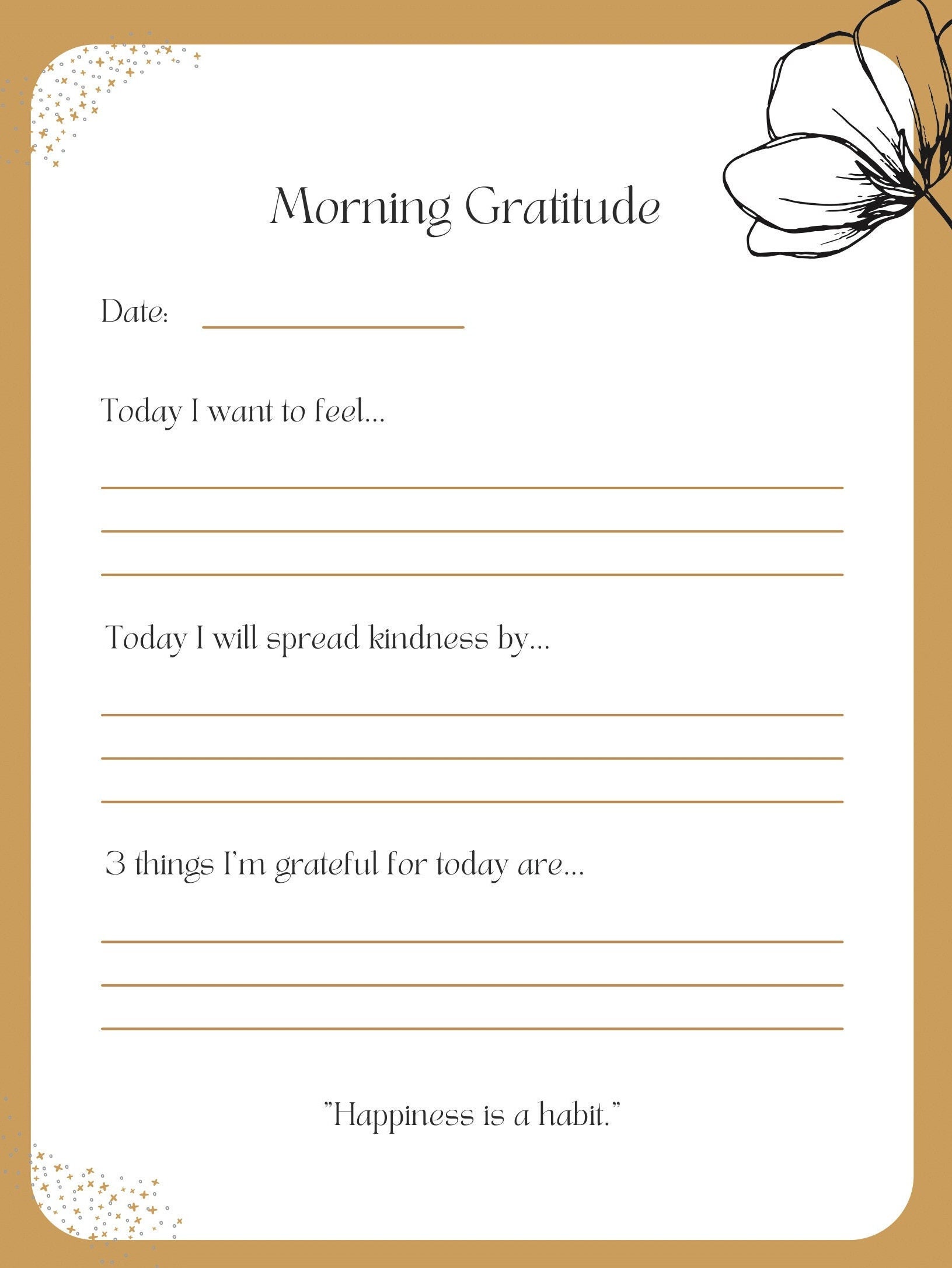 Daily Gratitude Journal Page Printable, Digital Download, Elegant ...