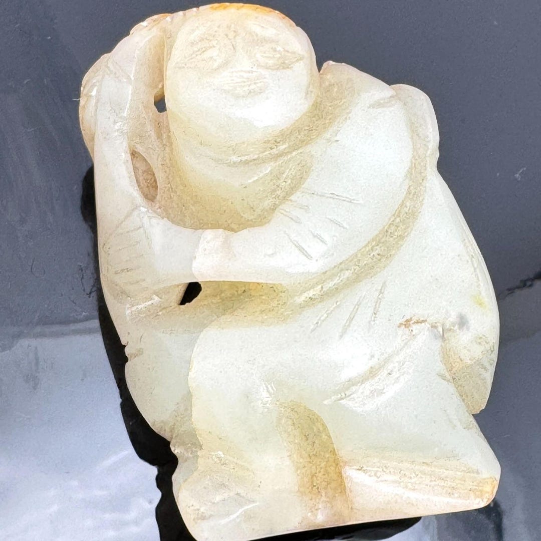 Jade Carved Chinese Mutton Fat Diety Figurine Rustic Stone Antique 19 C ...