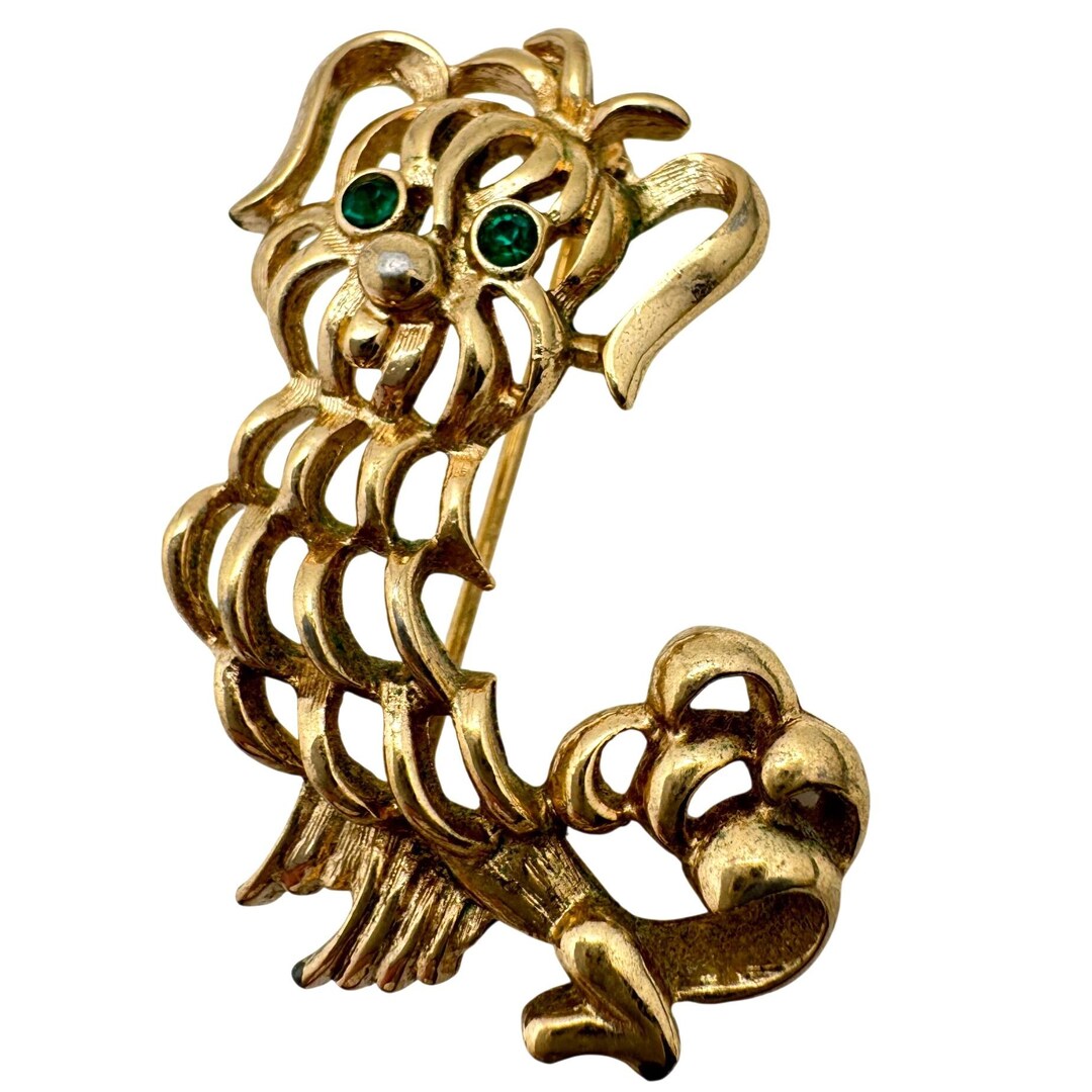 Avon Pekingese Dog Brooch, Gold Tone With Rhinestone Eyes Vintage - Etsy