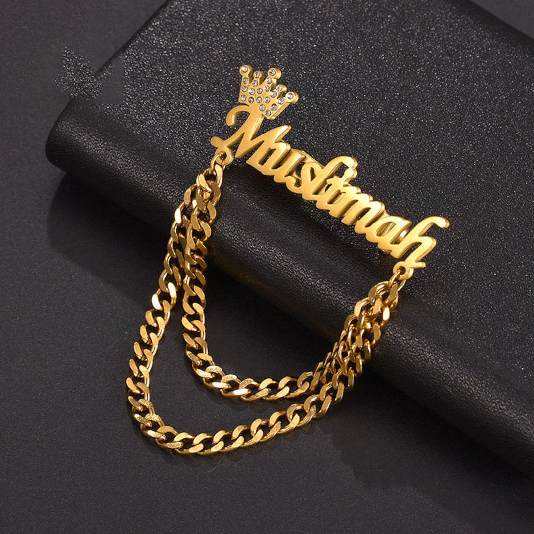 Personalized Customized Name Logo Stone Crown Pins Brooch Stainless ...