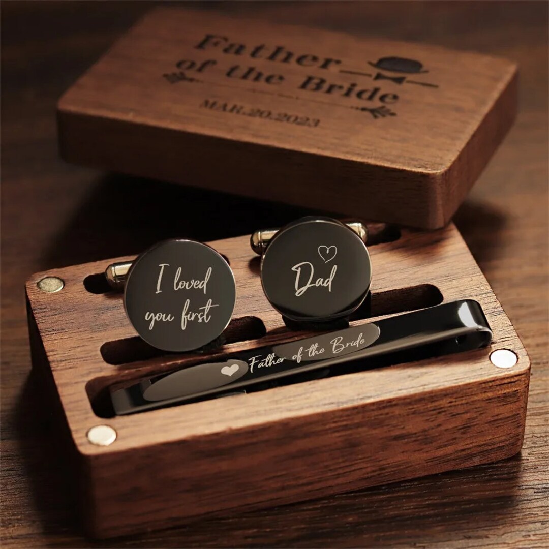 Father of the Bride Custom Engraving Cufflinks and Tie Clip Sets ...