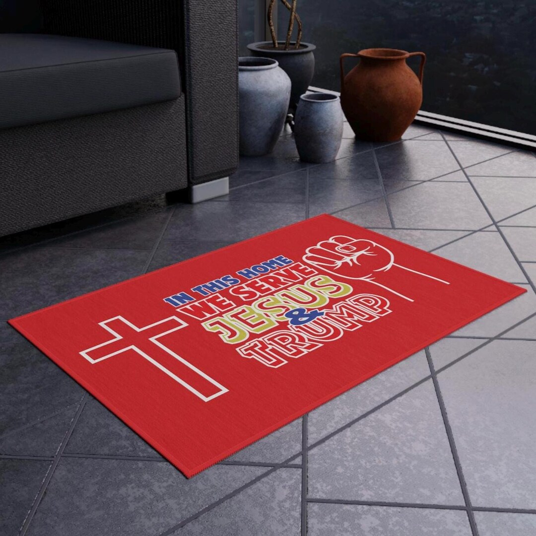 In This Home We Serve Jesus and Trump Doormat, Red Trump Supporter ...