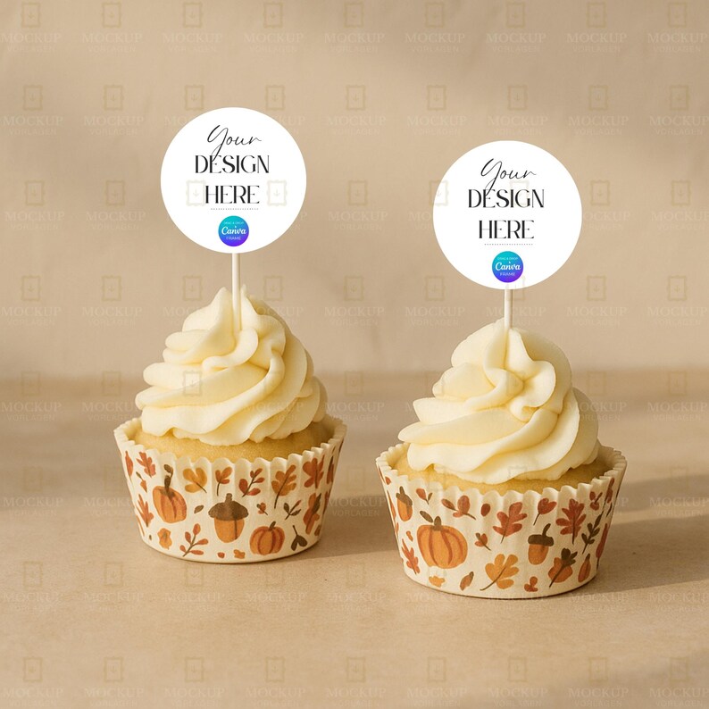Thanksgiving Cupcake Topper Mockup Template Canva Digital Product