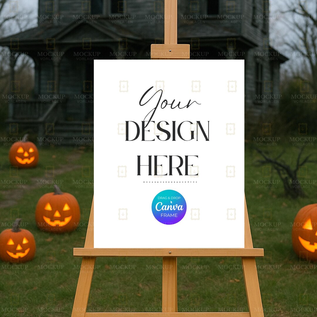 Halloween Easel Sign Mockup Template: Canva Drag & Drop Smart Frame ...