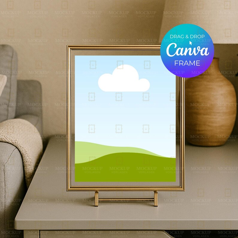 Canva Mockup Template: Minimalist Gold Frame, Drag & Drop (digital ...