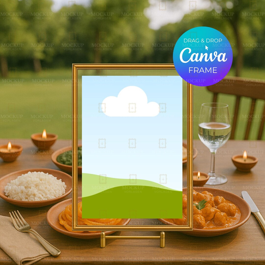 Diwali Dinner Table Sign Mockup Template, Drag and Drop Smart Frame, A4 ...