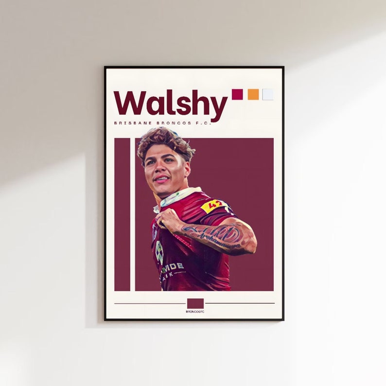 Broncos Reece Walsh Brisbane NRL League Wall Art Gift Rugby Fans ...