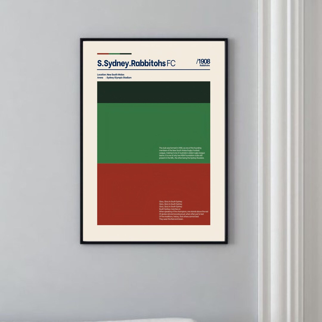 South Sydney Rabbitohs FC Poster Digital Download NRL Australia Rugby ...
