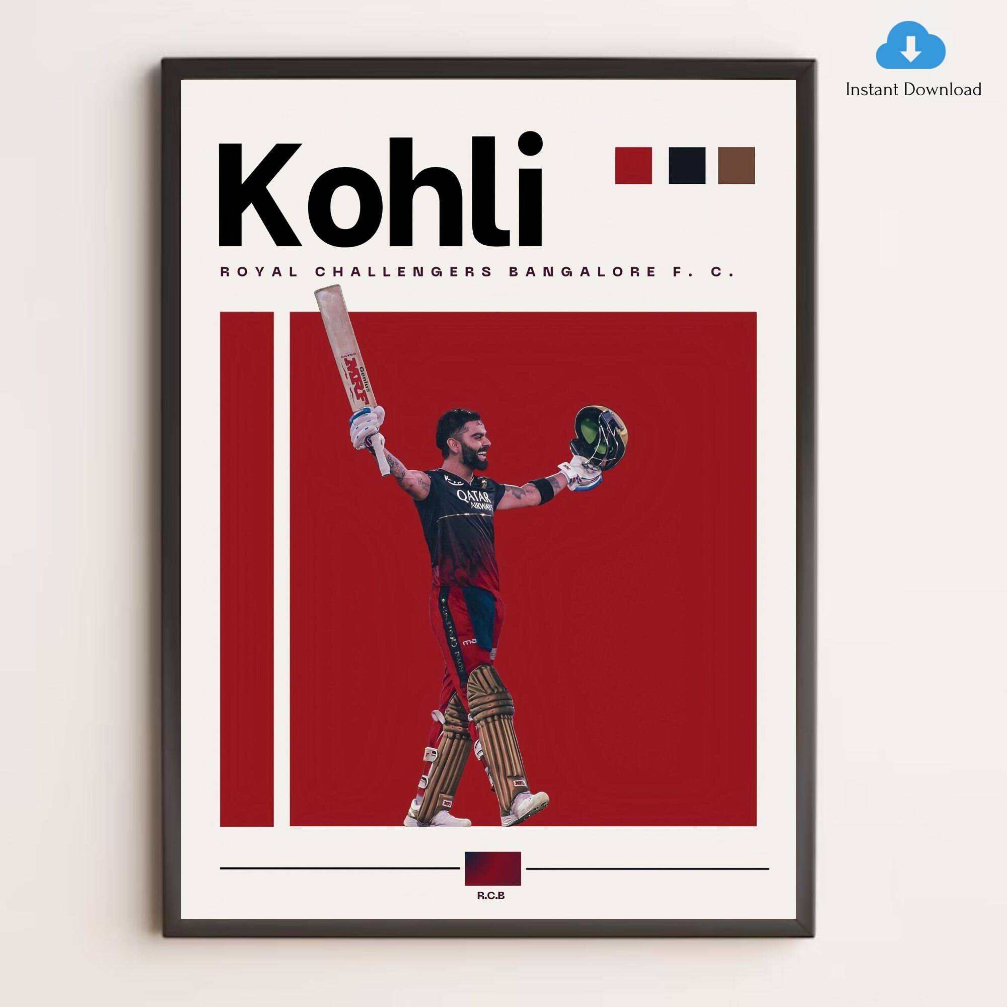 RCB Virat Kohli Wall Art – Cricket Fan Club Poster | Indian Cricket ...