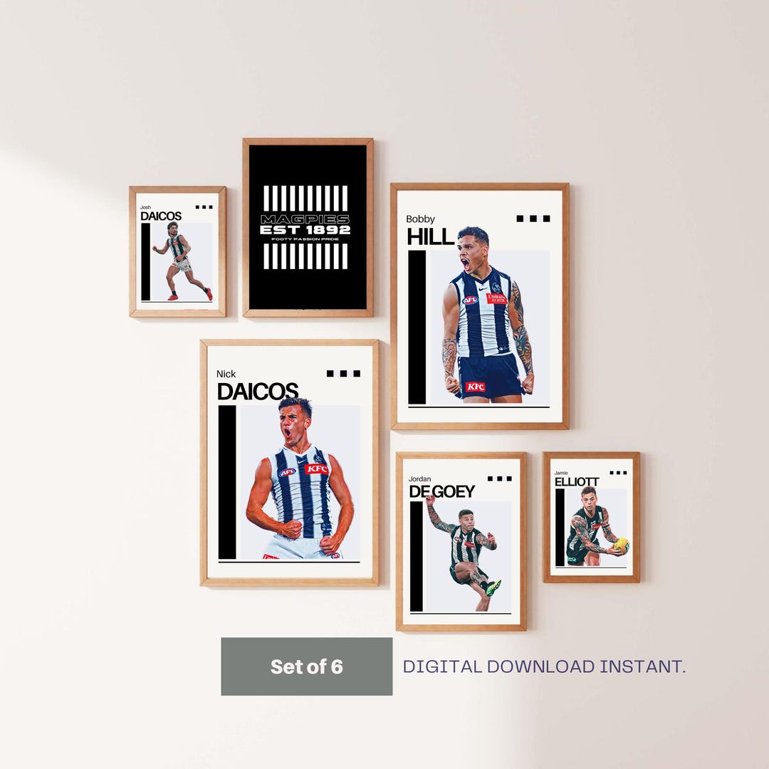 Collingwood Footy Wall Art Set of 6 Printable, AFL Player Posters, Boys ...