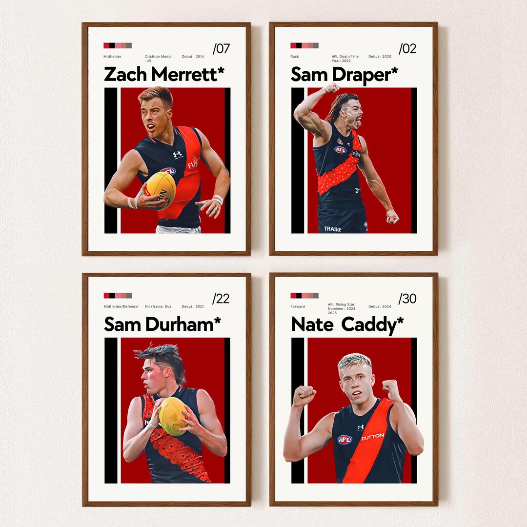 AFL Bombers Poster Set: Sam Durham, Zach Merrett, Nattcaddy, Samdraper ...