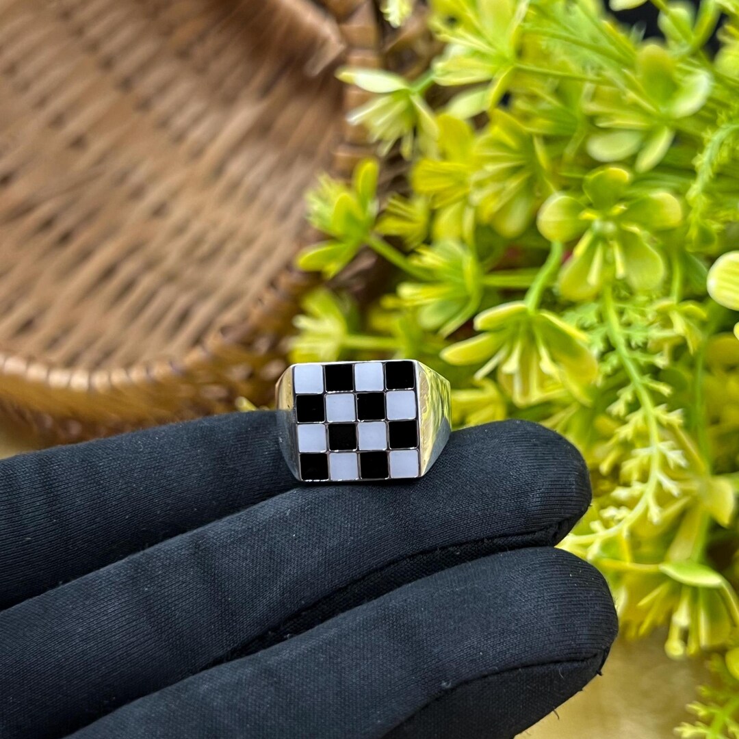 925 Sterling Silver Chess Board Adjustable Ring, Gold Plated Handmade ...