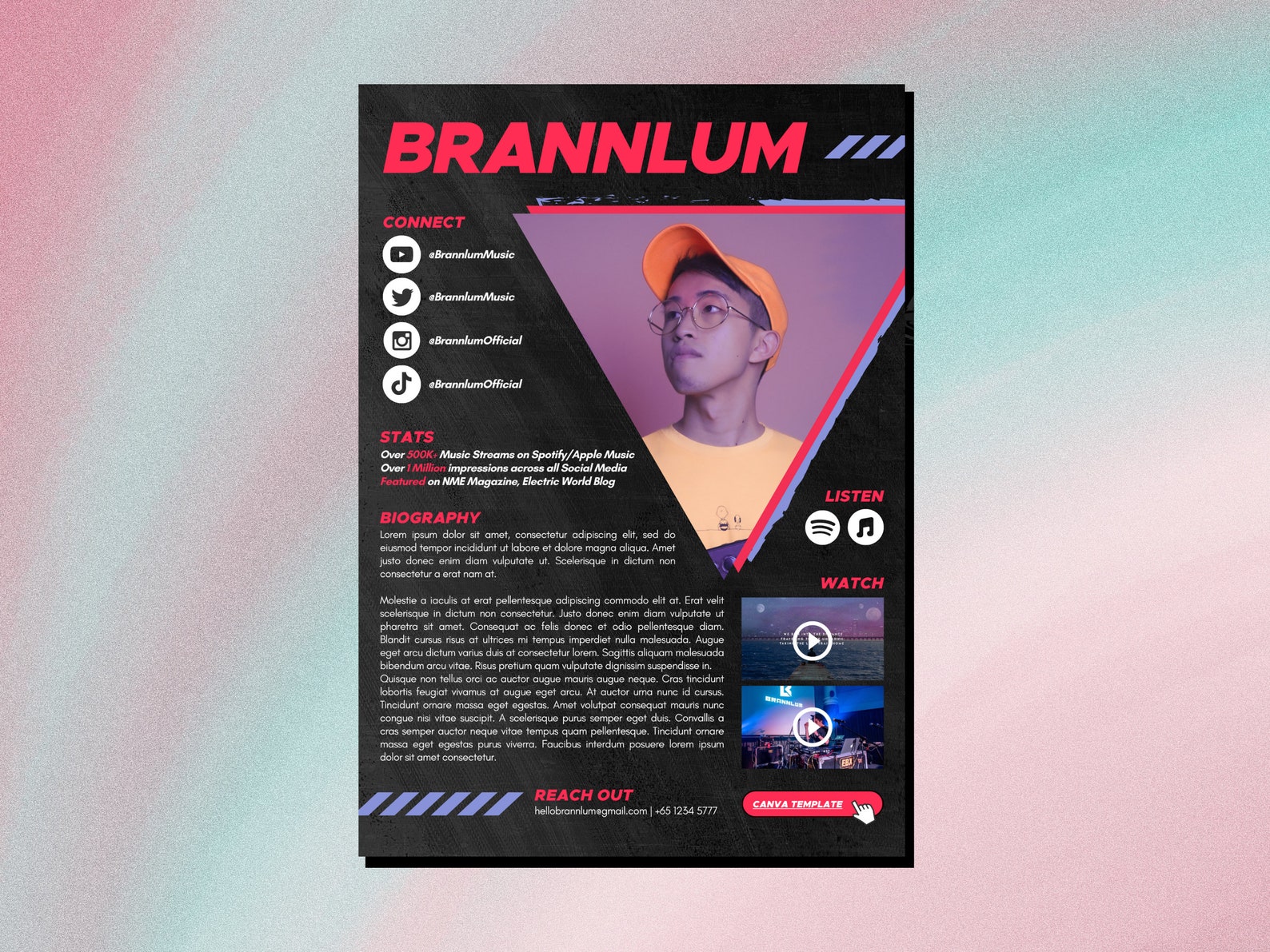 EPK Media Kit Template (one Sheet) - Etsy