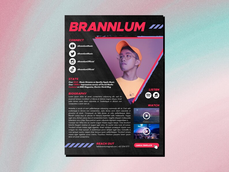 EPK Media Kit Template (one Sheet) - Etsy