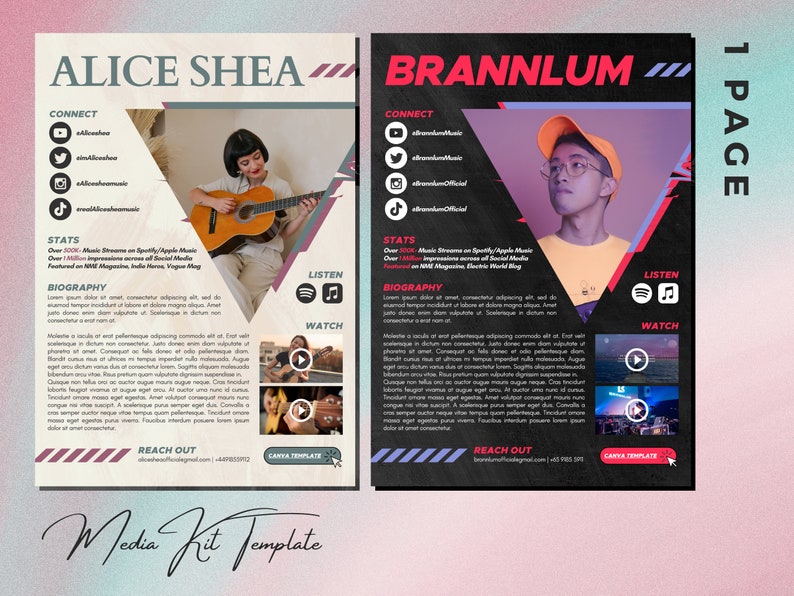 EPK Media Kit Template (one Sheet) - Etsy