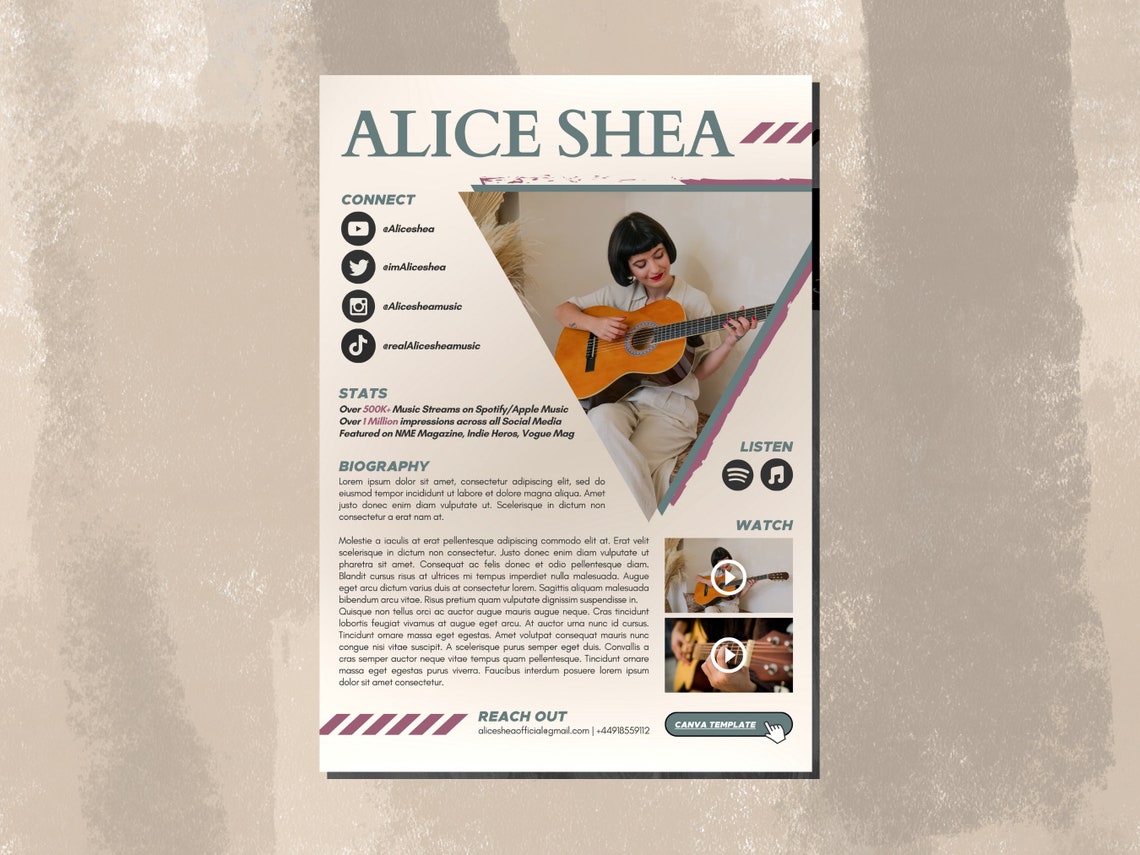 EPK Media Kit Template (one Sheet) - Etsy