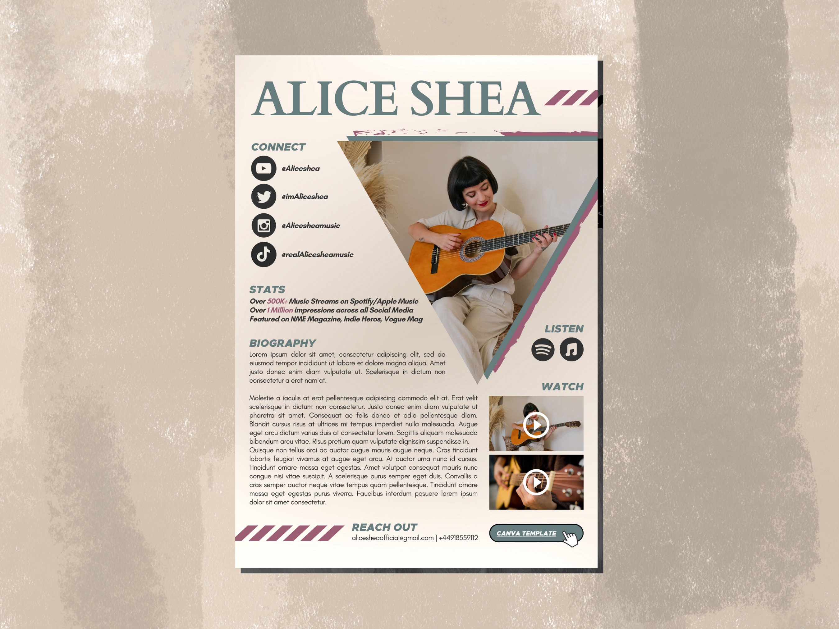 EPK Media Kit Template (one Sheet) - Etsy