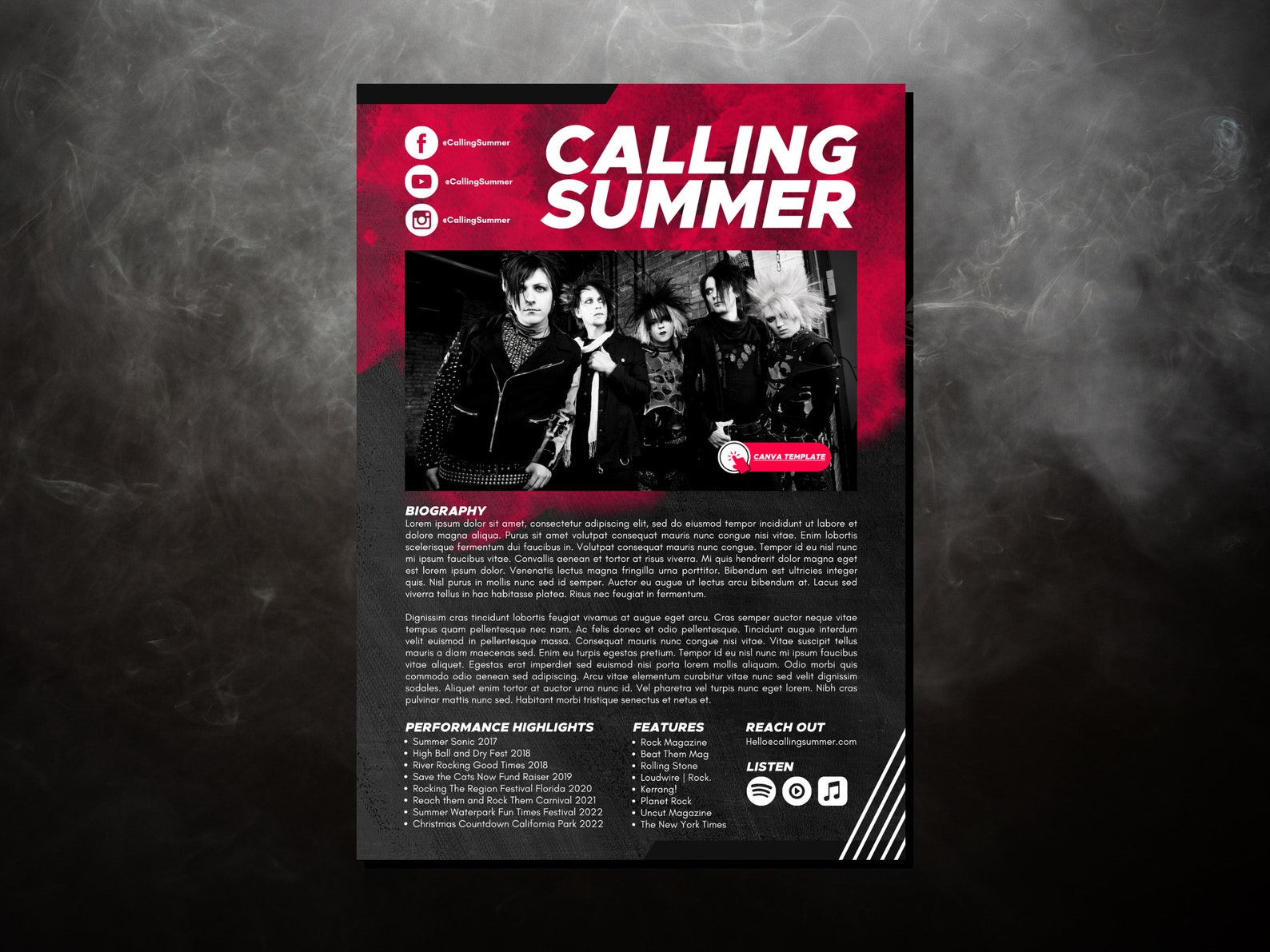 EPK Media Kit Template (one Sheet) - Etsy