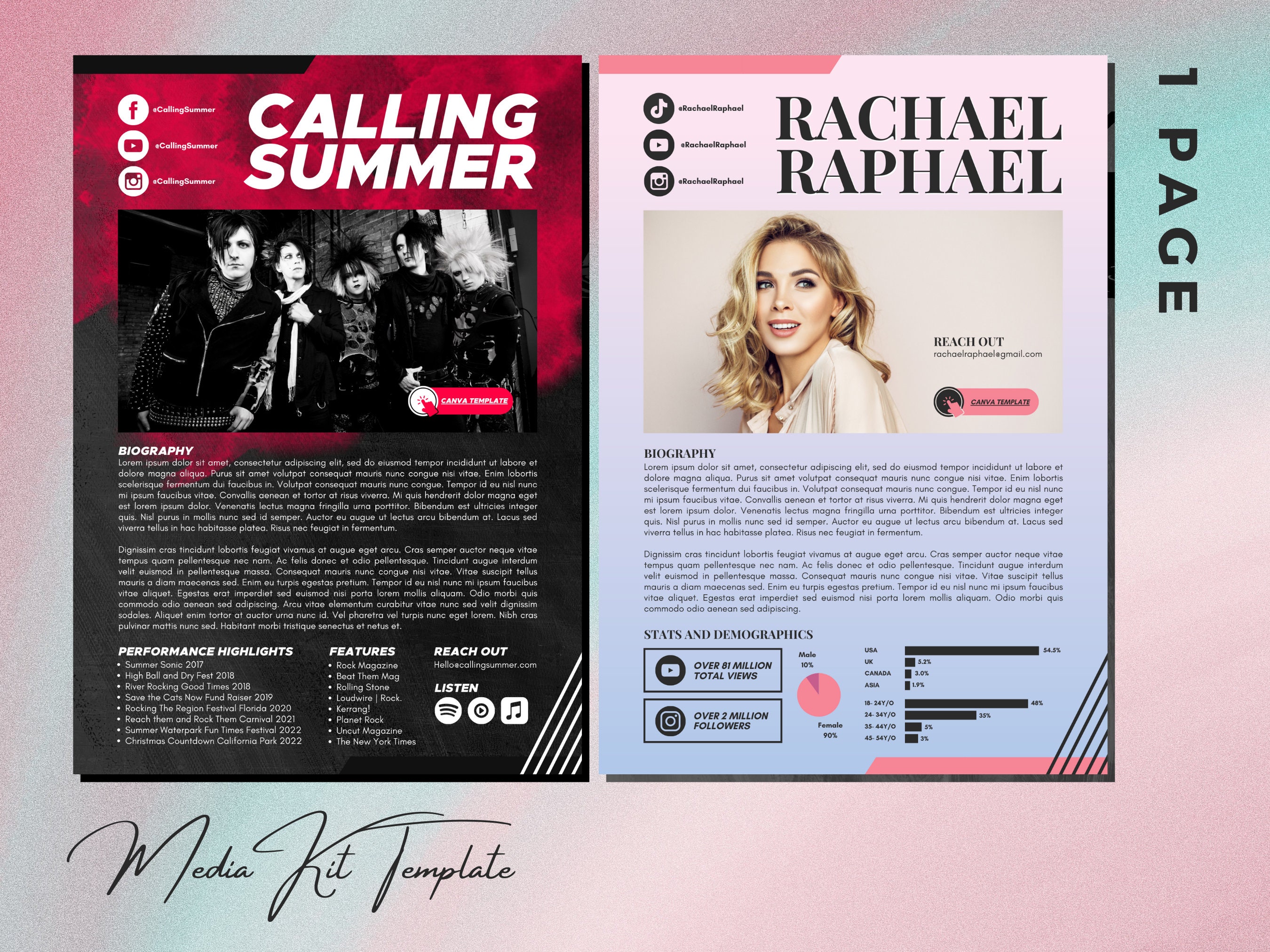 EPK Media Kit Template (one Sheet) - Etsy