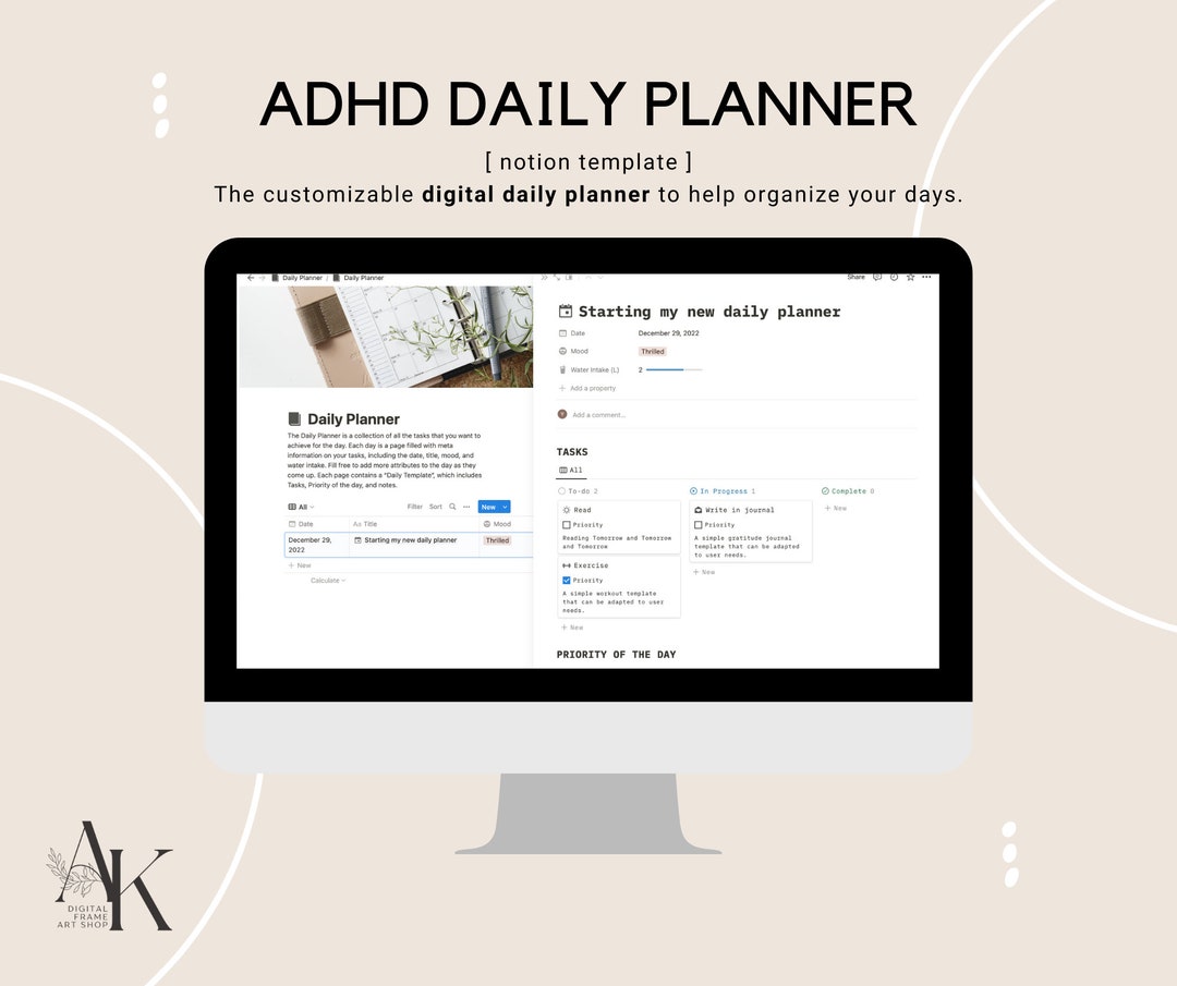Aesthetic Notion Template ADHD Daily Planner | ADHD Personal Planner ...