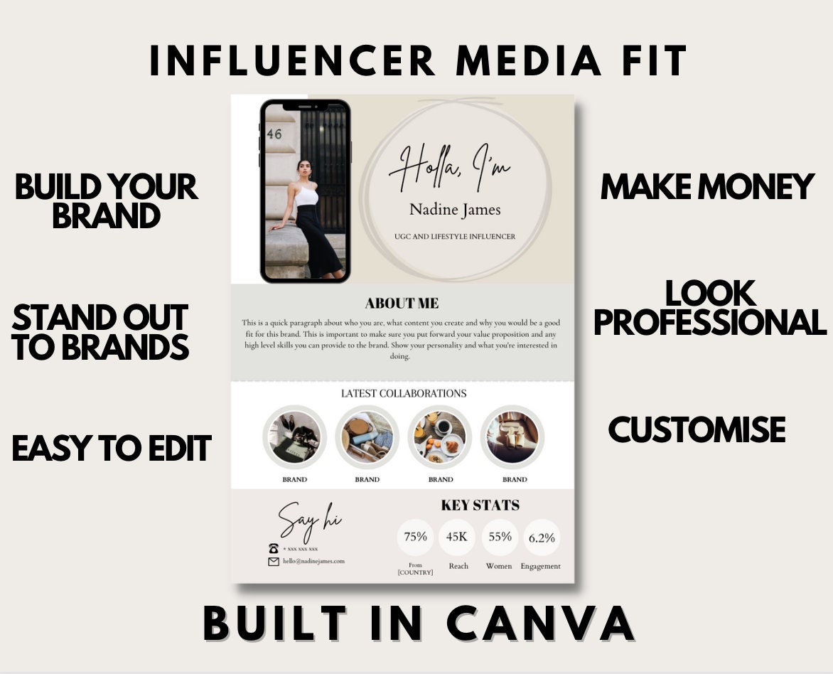 Influencer Media Kit Canva Template| Instagram Blogger | Youtube and ...