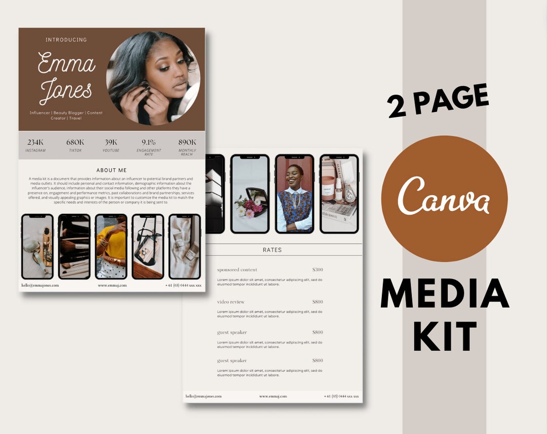 Influencer Media Kit Canva Template| Instagram Blogger | Youtube and ...