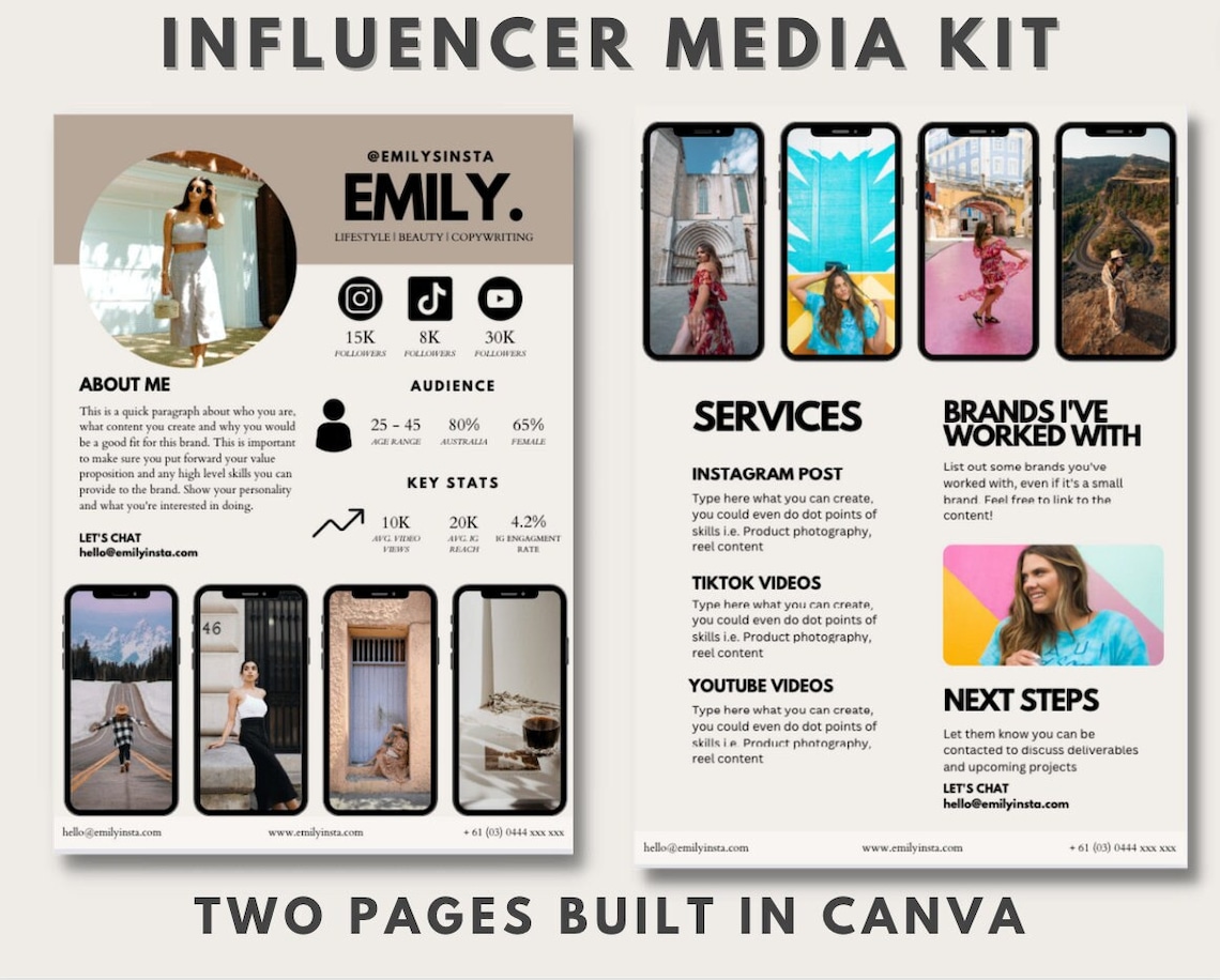 Most Popular Influencer Media Kit Canva Template| Instagram Blogger ...