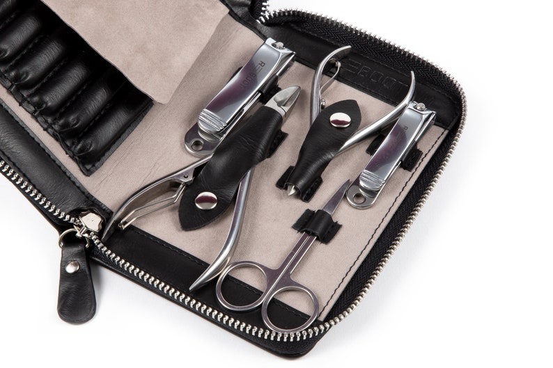 Manicure Grooming Kit for Men 11 Piece Stainless Steel Set in Leather ...