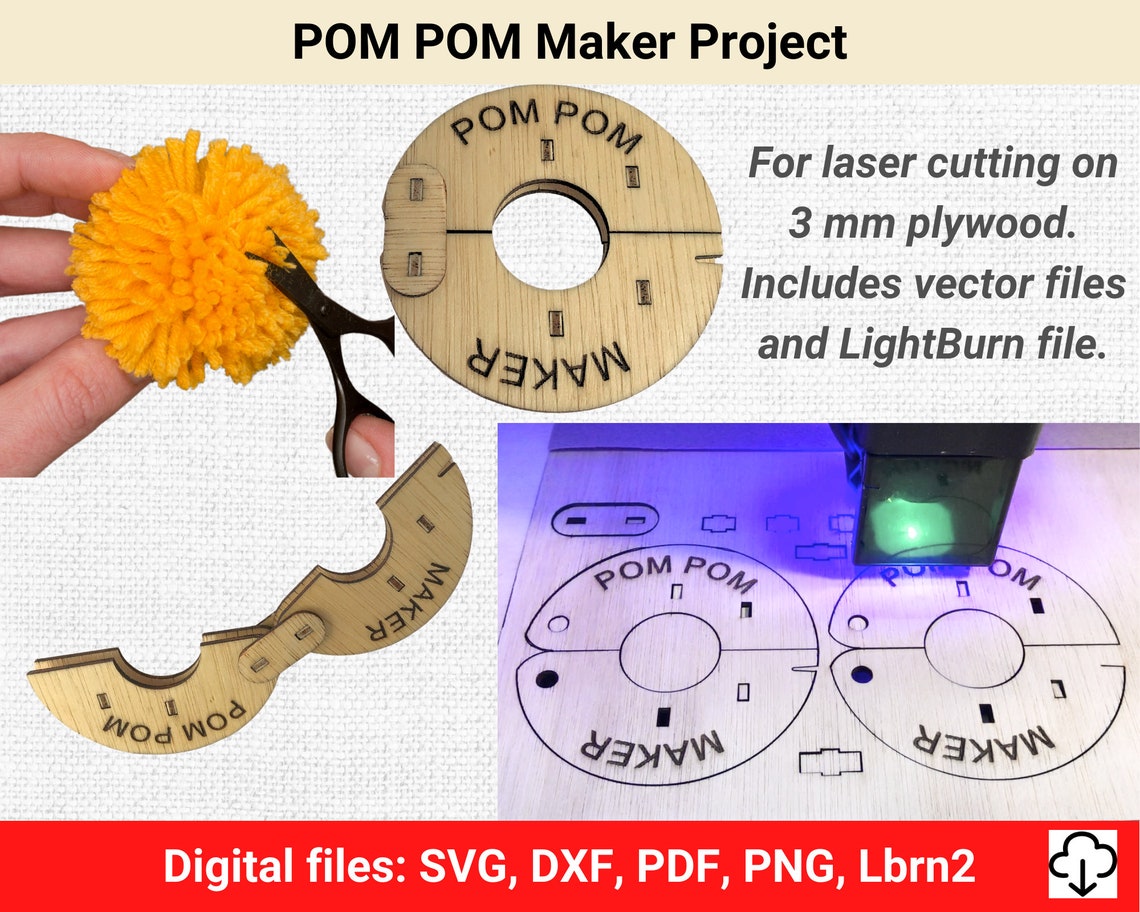 Ease Pom Pom Maker. POM POM Creator. Laser Cut Pom Pom Vector Files ...