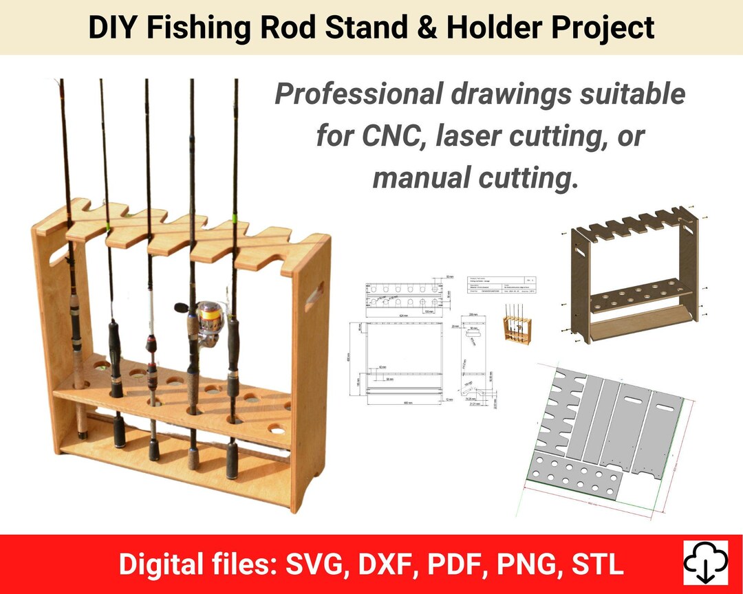 12-rod Fishing Rod Stand Plans: CNC, Laser, Manual Cut (digital Files ...