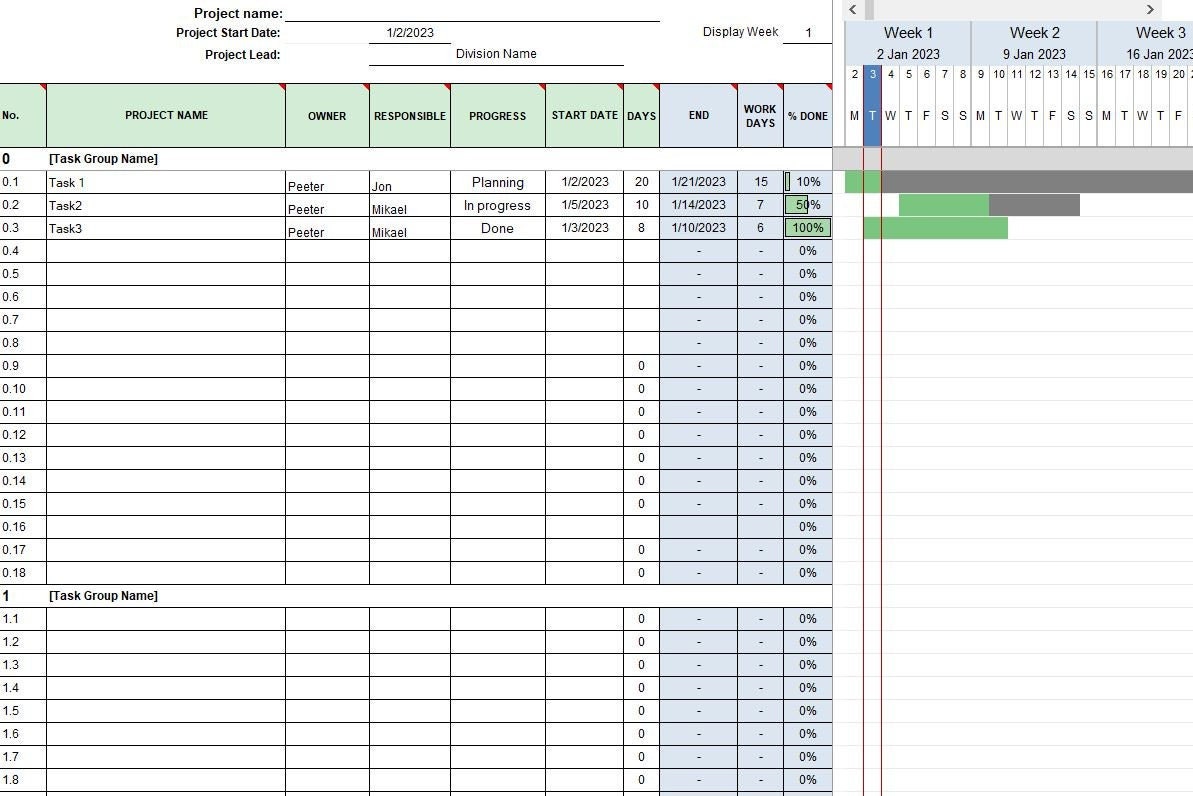 Projects and Tasks Easily With Gantt Chart Project Planner Excel ...