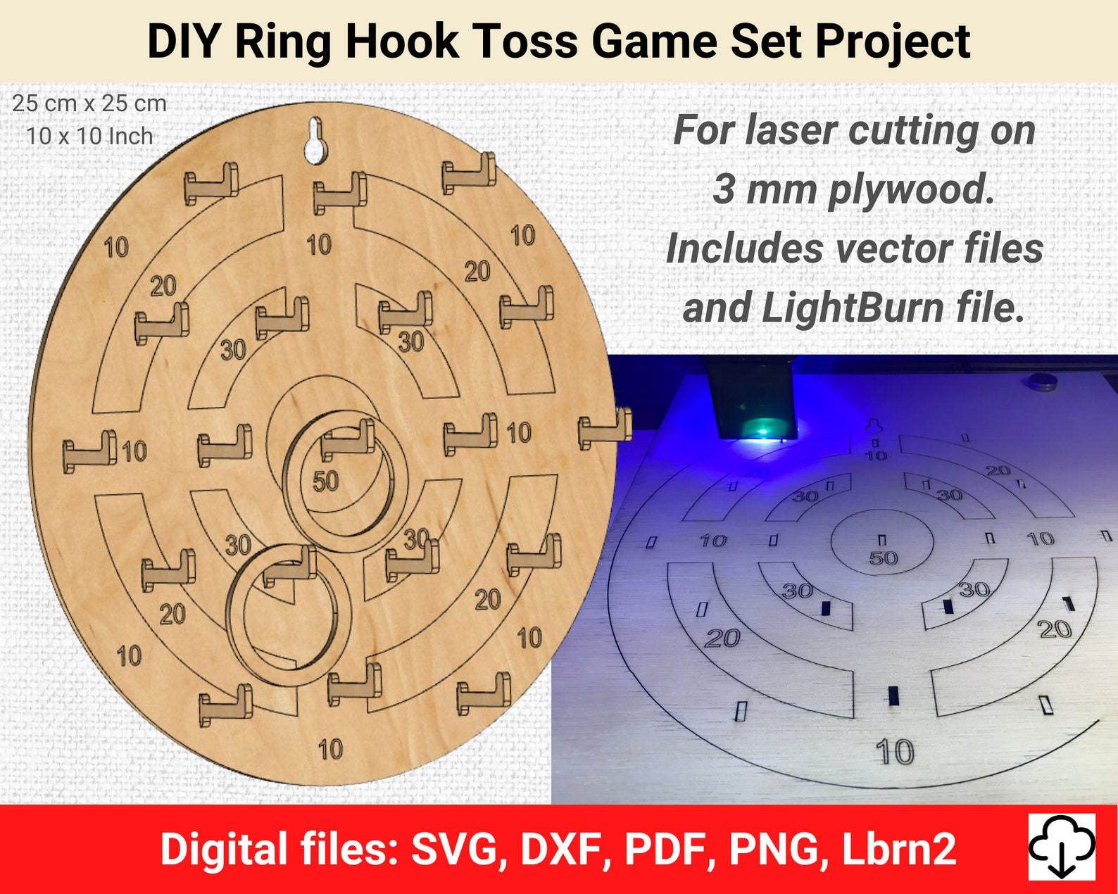 DIY Ring Hook Toss Game Project. Laser Cutting Game Project. Game Set ...