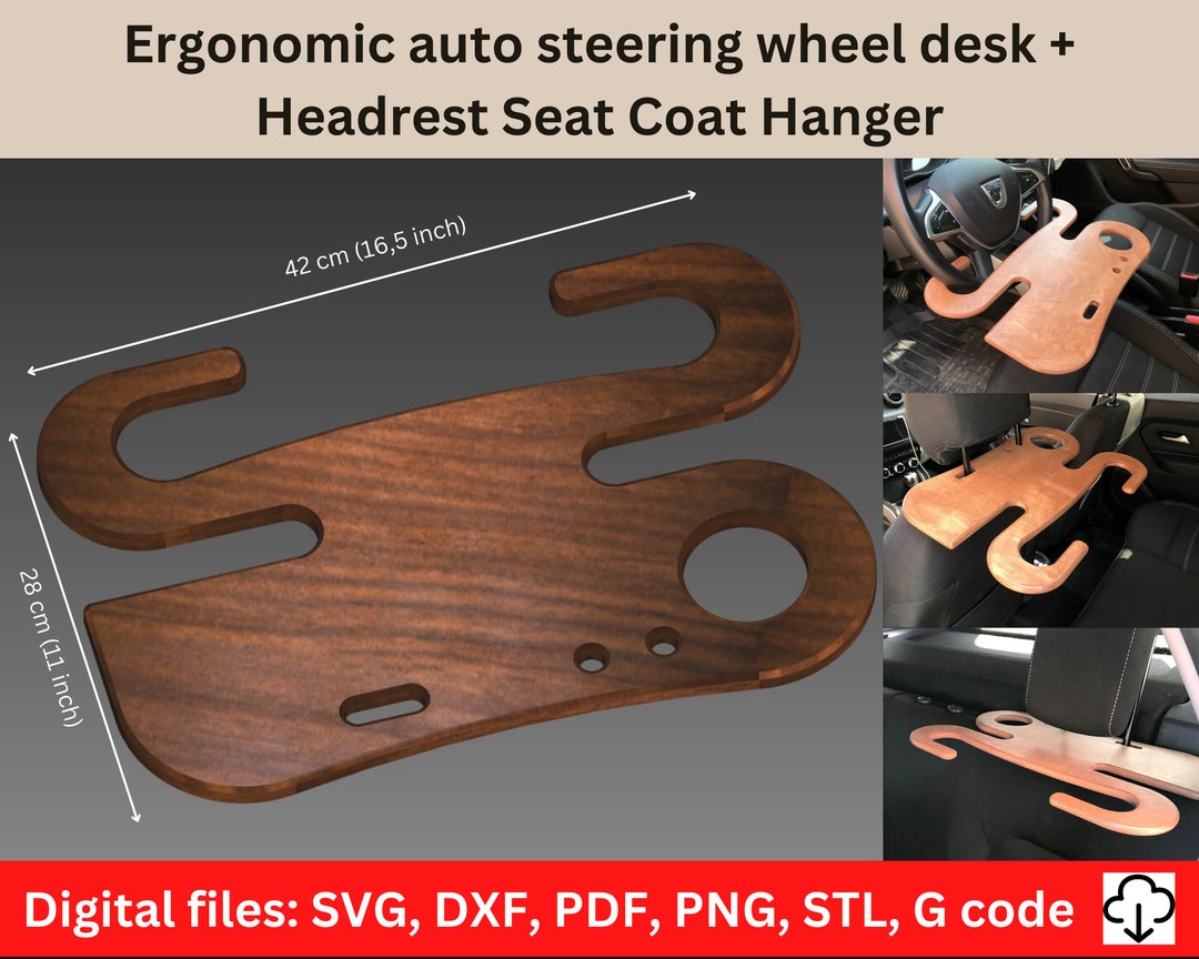 Ergonomic Steering Wheel Desk + Headrest Seat Coat Hanger in One ...